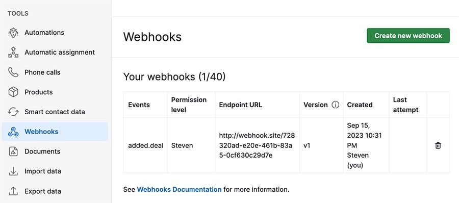 Webhooks - Knowledge Base | Pipedrive